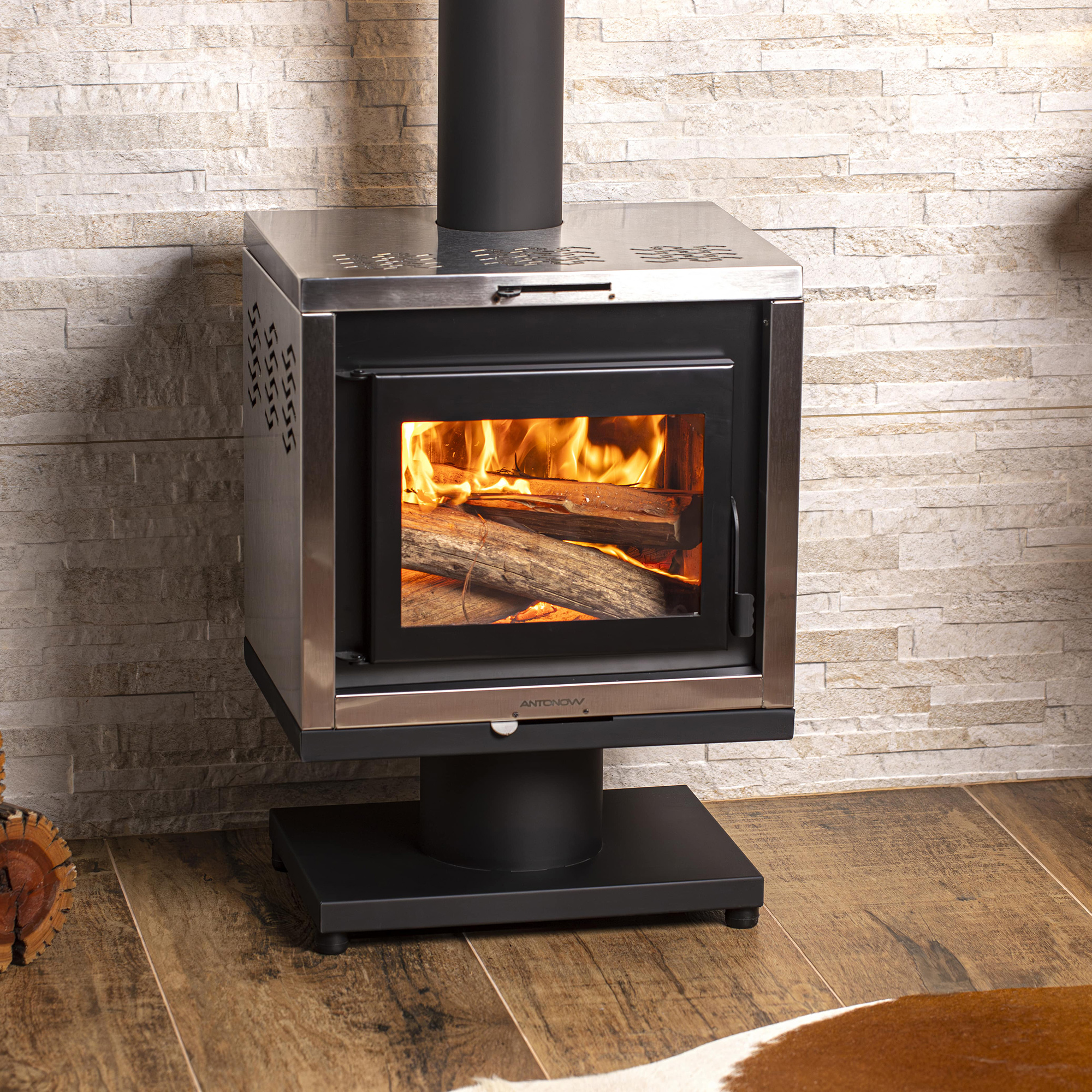 Calefator a Lenha — Thessa 35 — Preto com Inox — Dupla Combustão - Loja ...