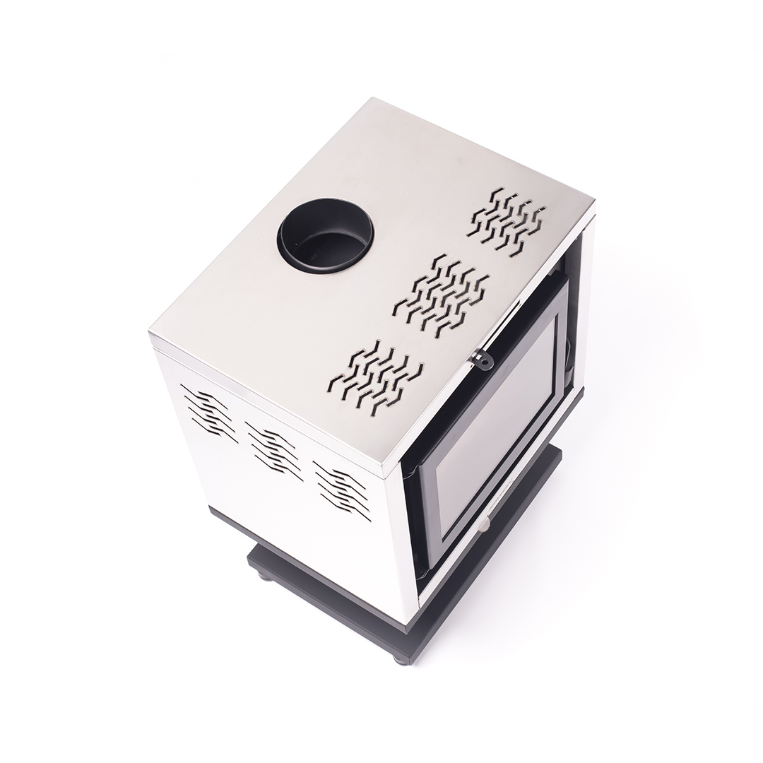 Calefator a Lenha — Thessa 35 — Preto com Inox — Dupla Combustão - Loja ...