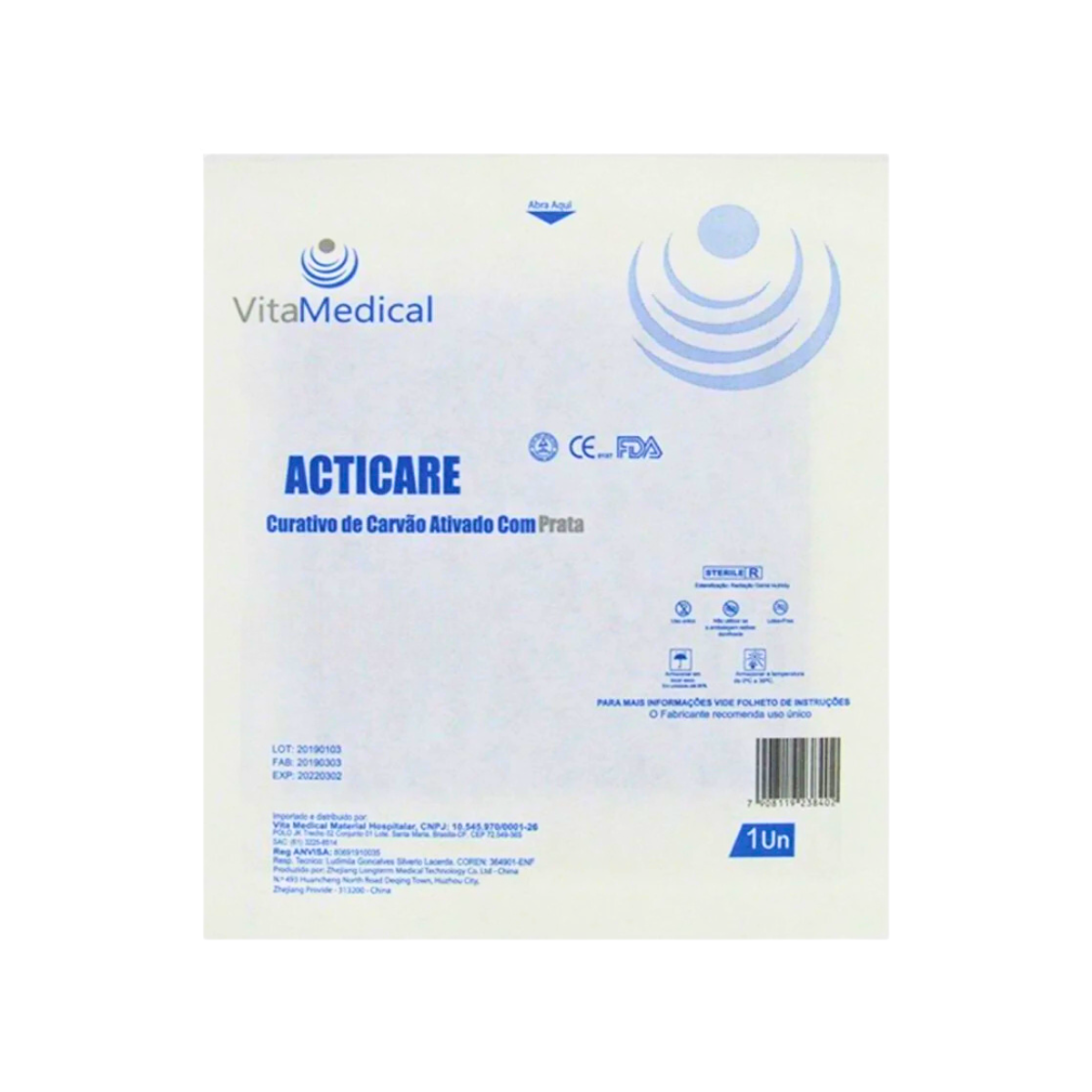 Acticare AG Carvão Ativado com Prata 10,5cm x 19,5cm - Vitamedical ...