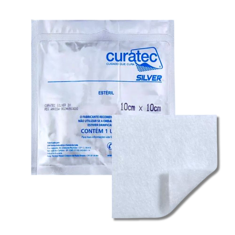 Curativo Silver IV Alginato de Cálcio e Prata 10x10cm - Curatec - RareMed Hospitalar