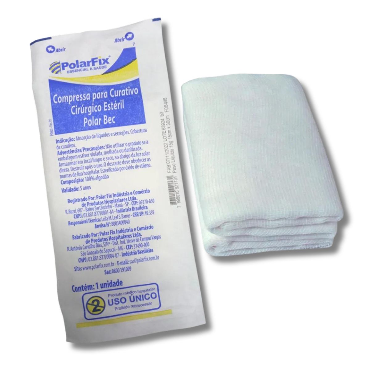 COMPRESSA DE GAZE ESTÉRIL ALGODONADA 15X30 - POLARFIX - F08446 ...