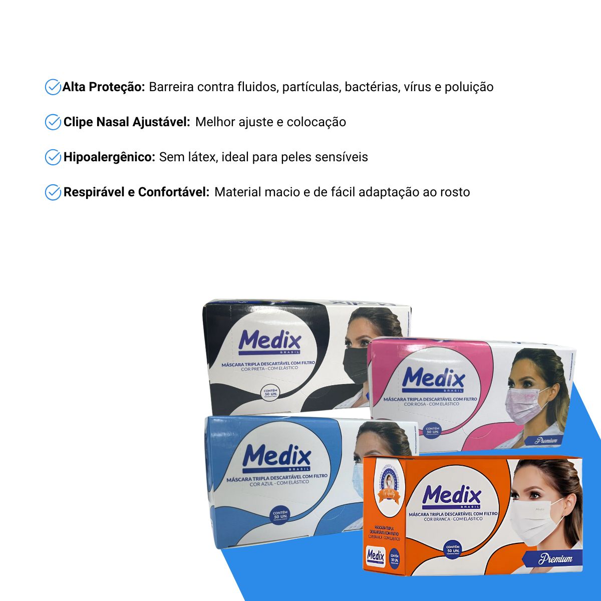 Máscara Tripla Descartável - Caixa com 50 Unidades - Medix - RareMed ...