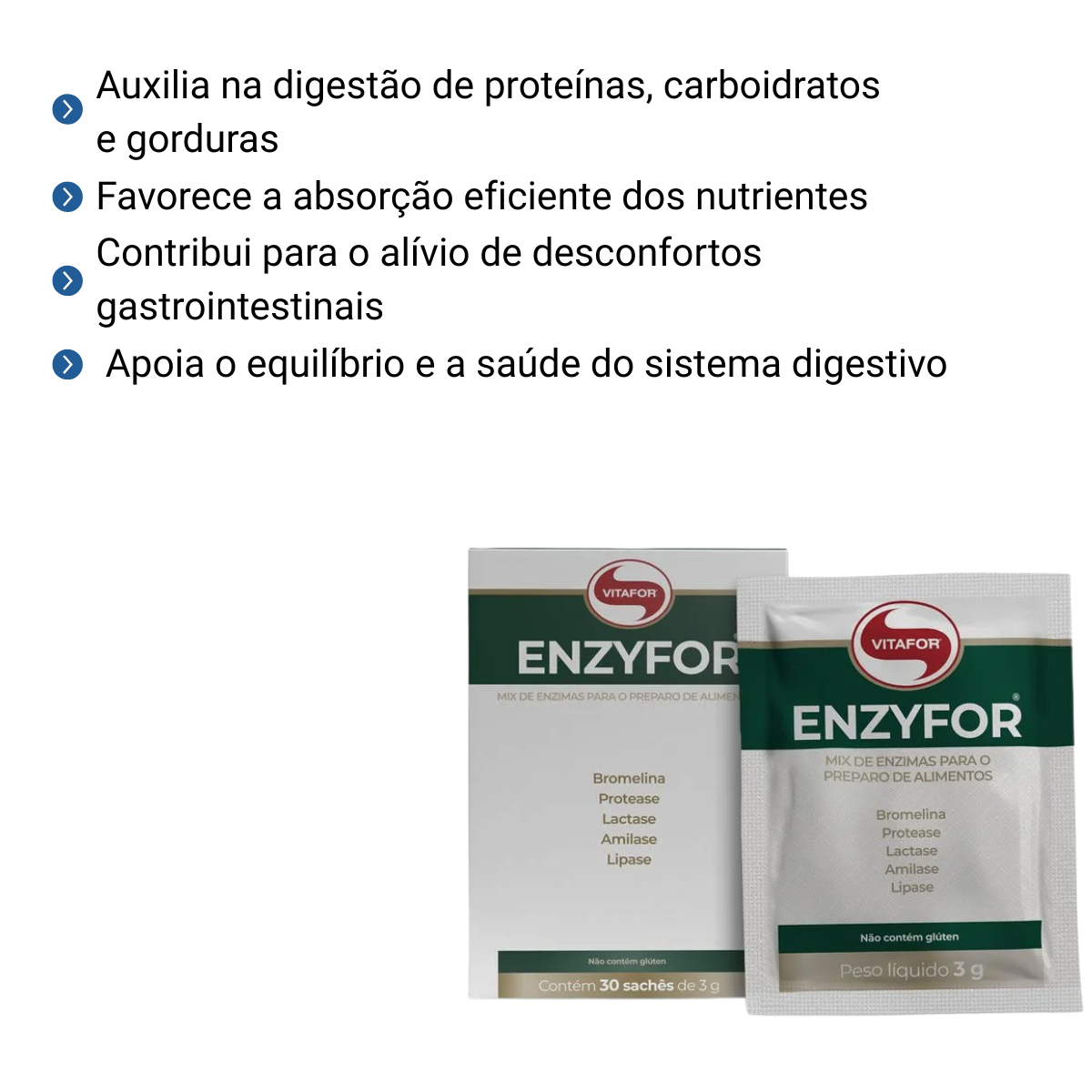 Enzyfor - 30 sachês 3g - Vitafor - RareMed Hospitalar