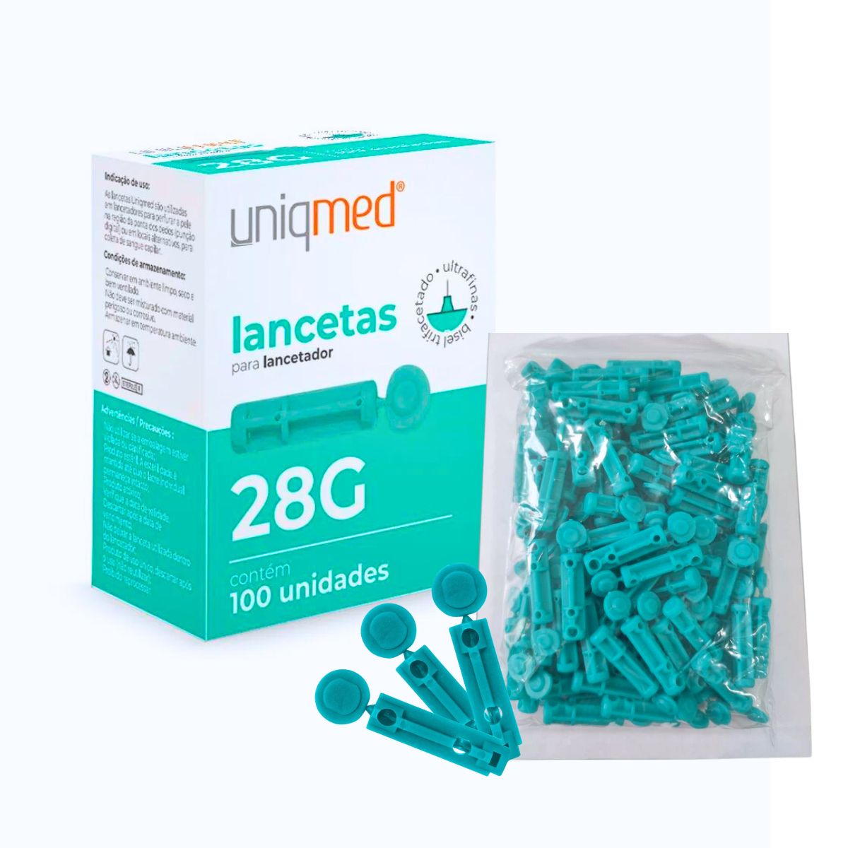Lanceta para Lancetador 28g (100un) - Uniqmed - RareMed Hospitalar