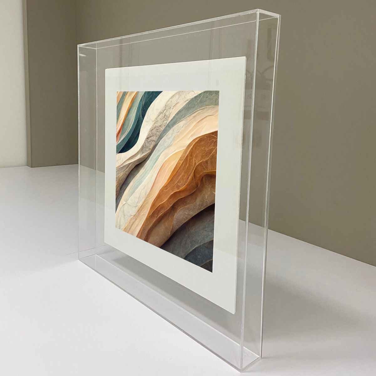 Quadro Caixa Acrílica Cristal - Arte Ondas Terrosas - Quatro Lados ...