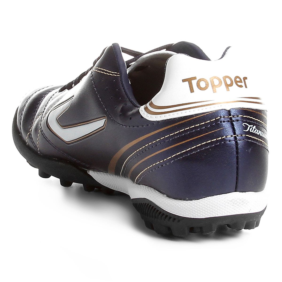 Chuteira Suiço Topper Titanium 6 Marinho/Branco/Dourado - 10K Sports