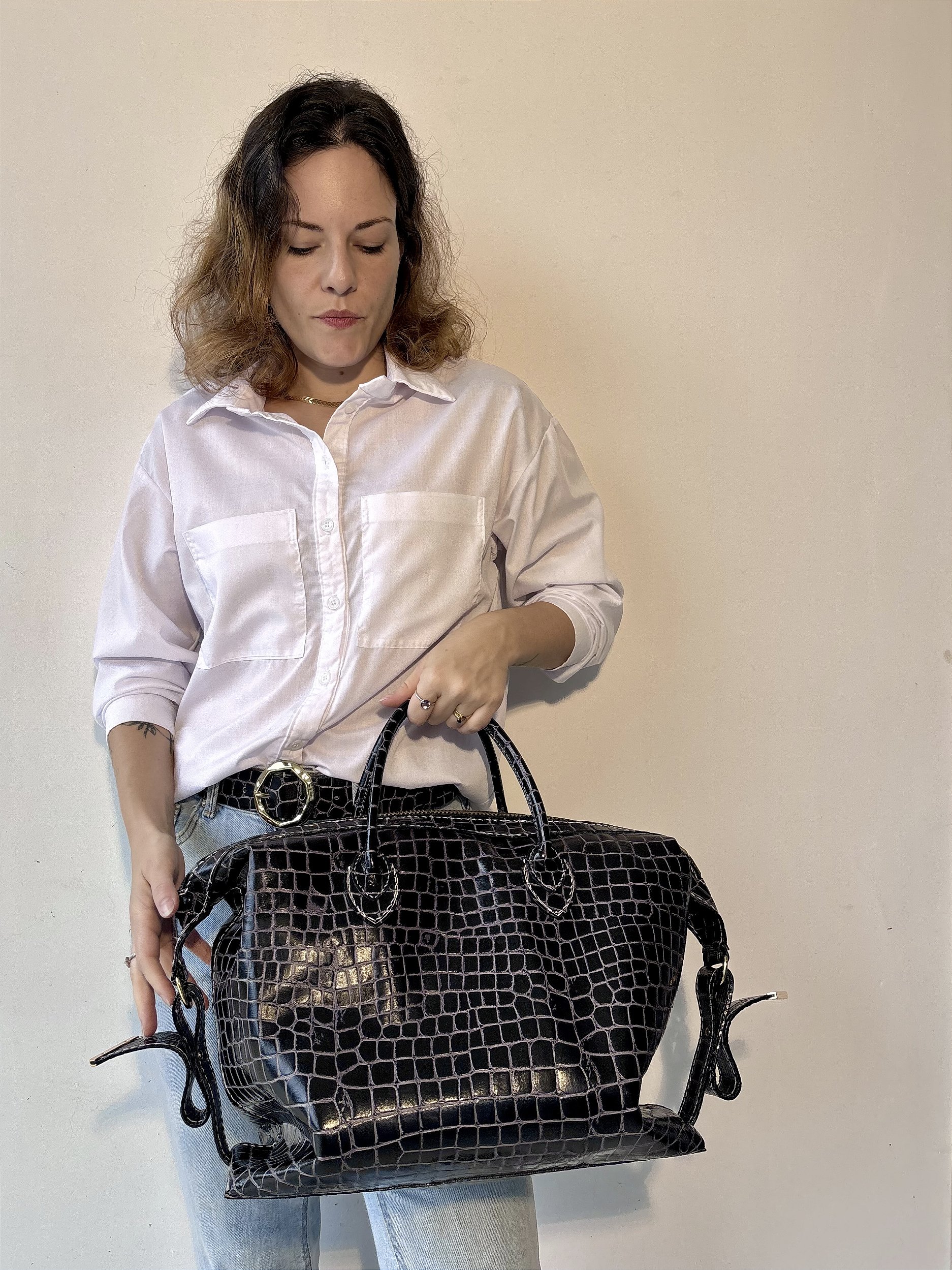 Bolsa de Mão de Couro Grande estilo Mala - Quitanda Couro