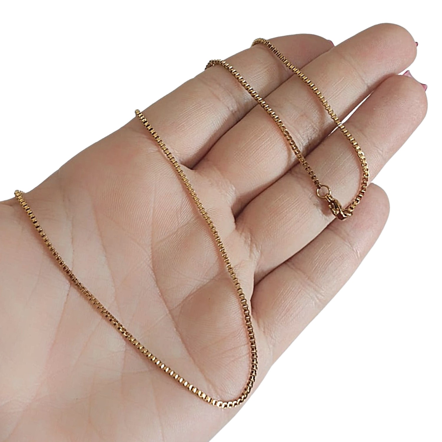 CORRENTE VENEZIANA DE AÇO COM OURO 18K - 60 CM - Moriá Joias em Aço Inox