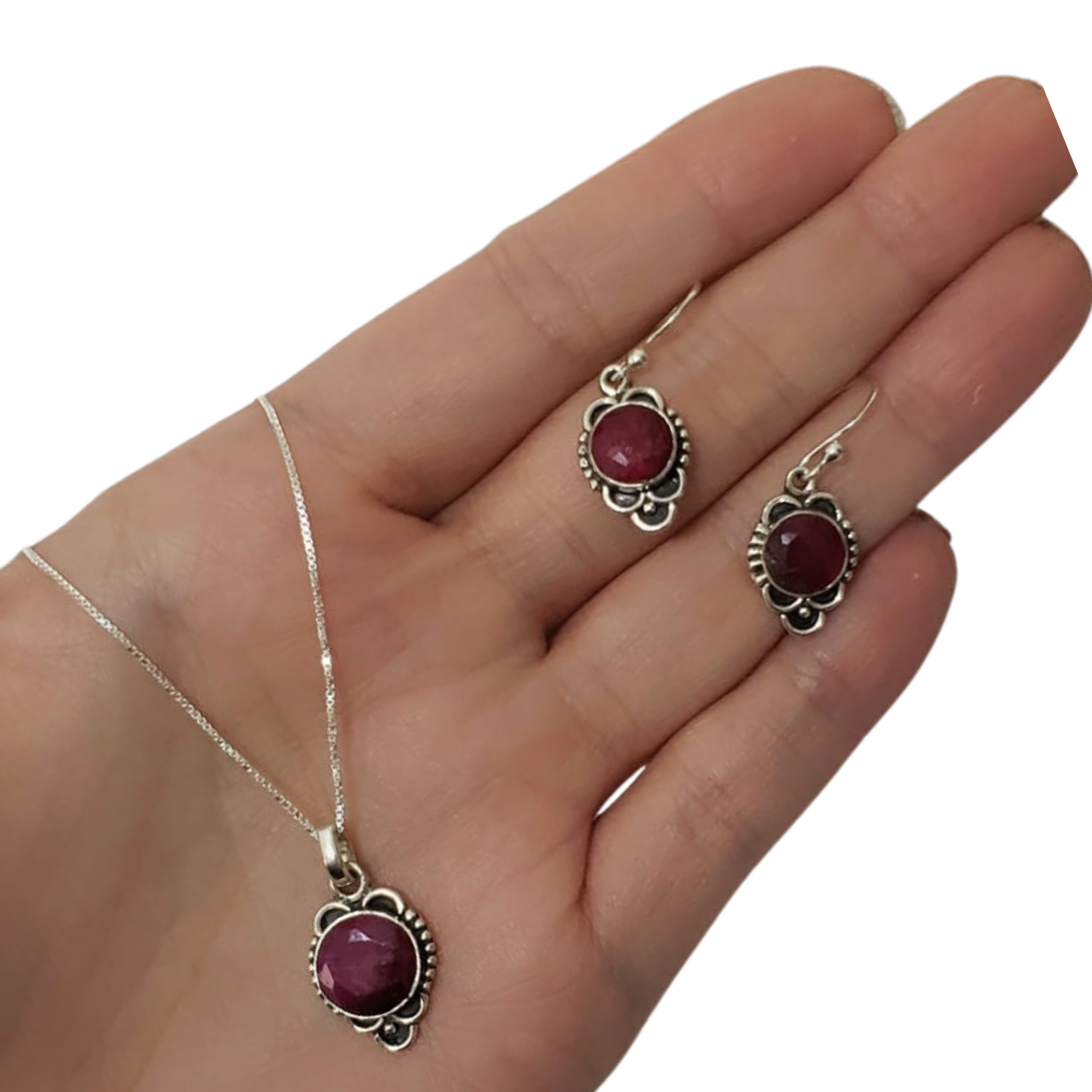 CONJUNTO EM PRATA DE BALI COM PEDRA NATURAL RUBI INDIANO - LURE - Moriá ...