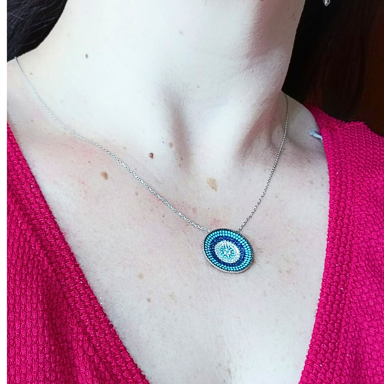 COLAR OLHO GREGO MANDALA AZUL COLORS - Moriá Joias em Aço Inox