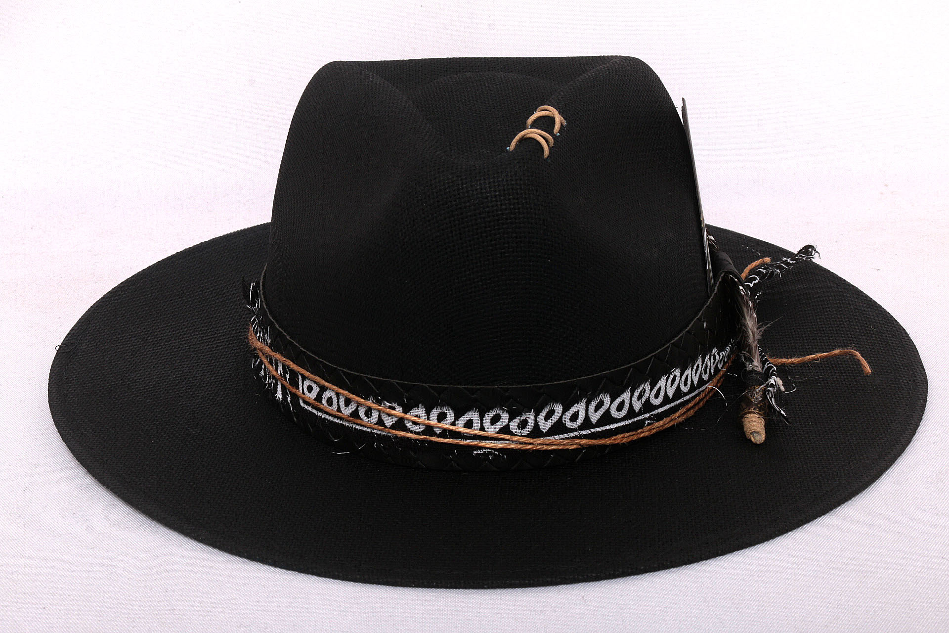 Chapéu Fedora Palha Lona Preto Aba Média Faixa Preta High Custom XVII ...