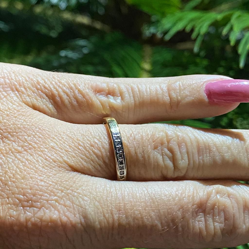 ANEL FOLHEADO OURO 18K ALIANÇA FILEIRA EM ZIRCÔNIA BRANCA - Veneza Rio