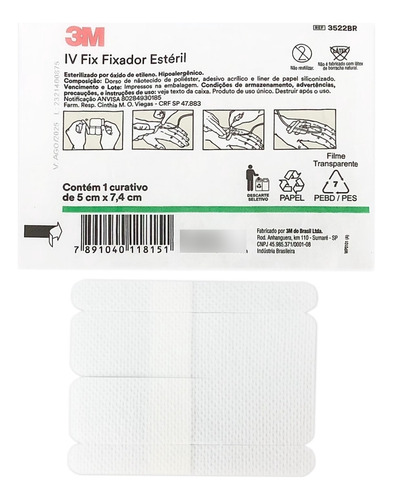 IV FIX Tegaderm 3522B 5CM X 7,4CM Cx C/ 100 UN - 3M - Loja.EniFar