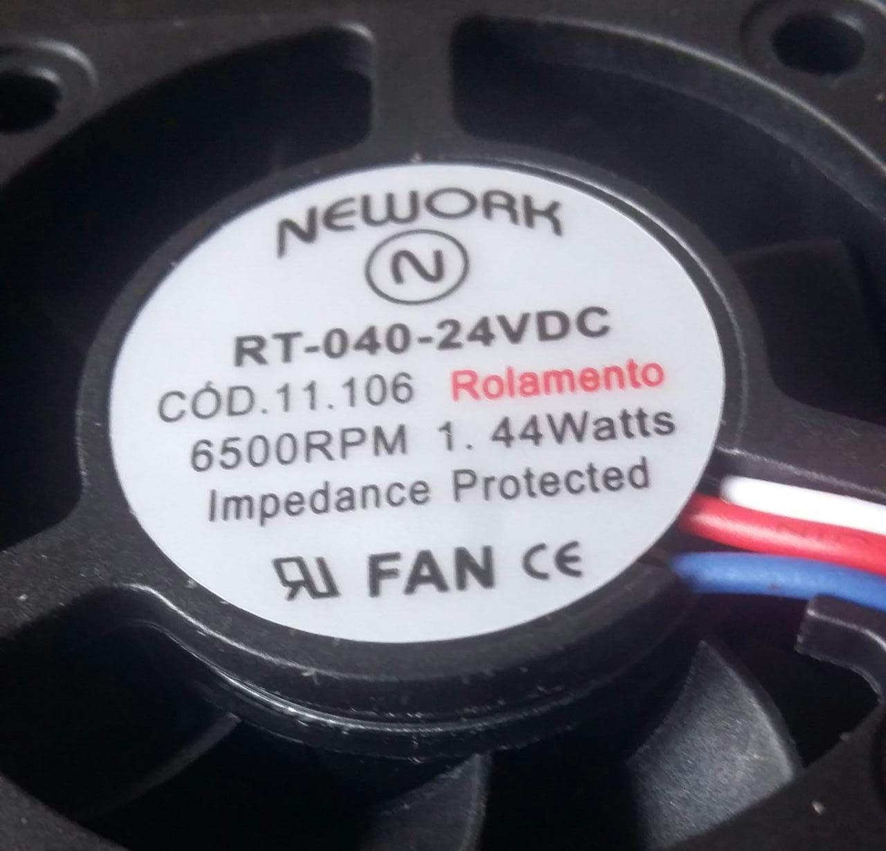 Cooler Nework 24V RT-040 11.106 40X40X10mm ROLAMENTO Amp.: 0,06 RPM: 6500 3 FIOS C/ CONECTOR ...