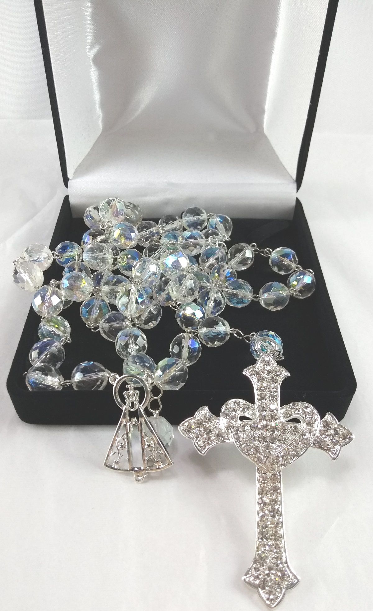 Terço Noiva Banho De Prata Cristal Boreal Tcheco 12 Mm - Loja ...