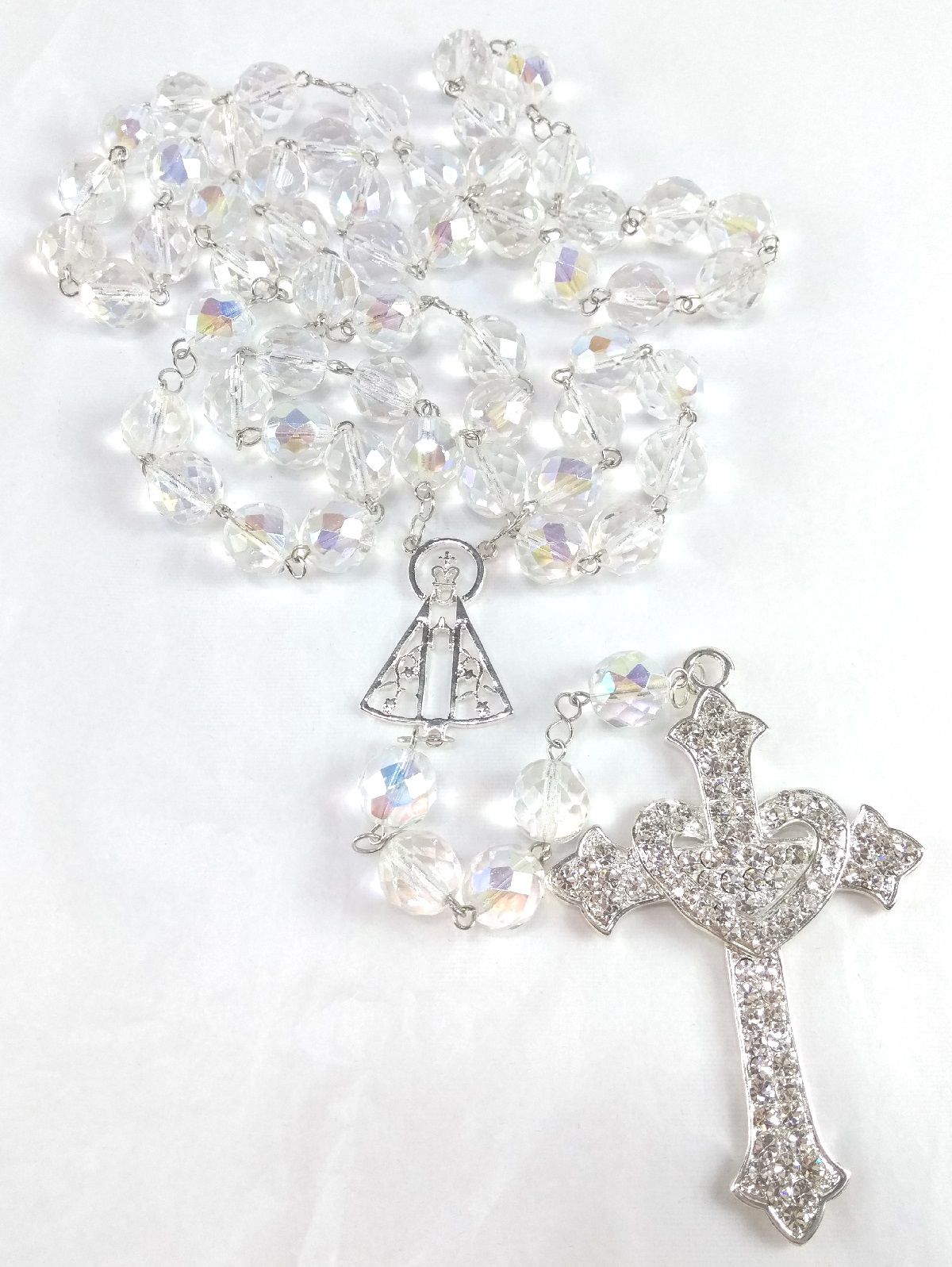 Terço Noiva Banho De Prata Cristal Boreal Tcheco 12 Mm - Loja ...