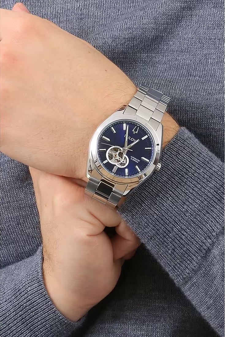 Bulova Surveyor Automático 96A275 – Azul Open Heart e Elegância ...