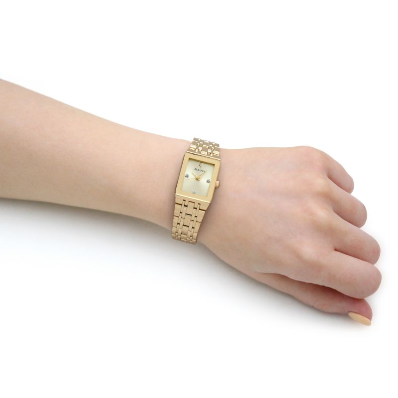 Relógio Bulova Quadra Gold Dial Diamond Feminino 97P140 - Relojoaria ...