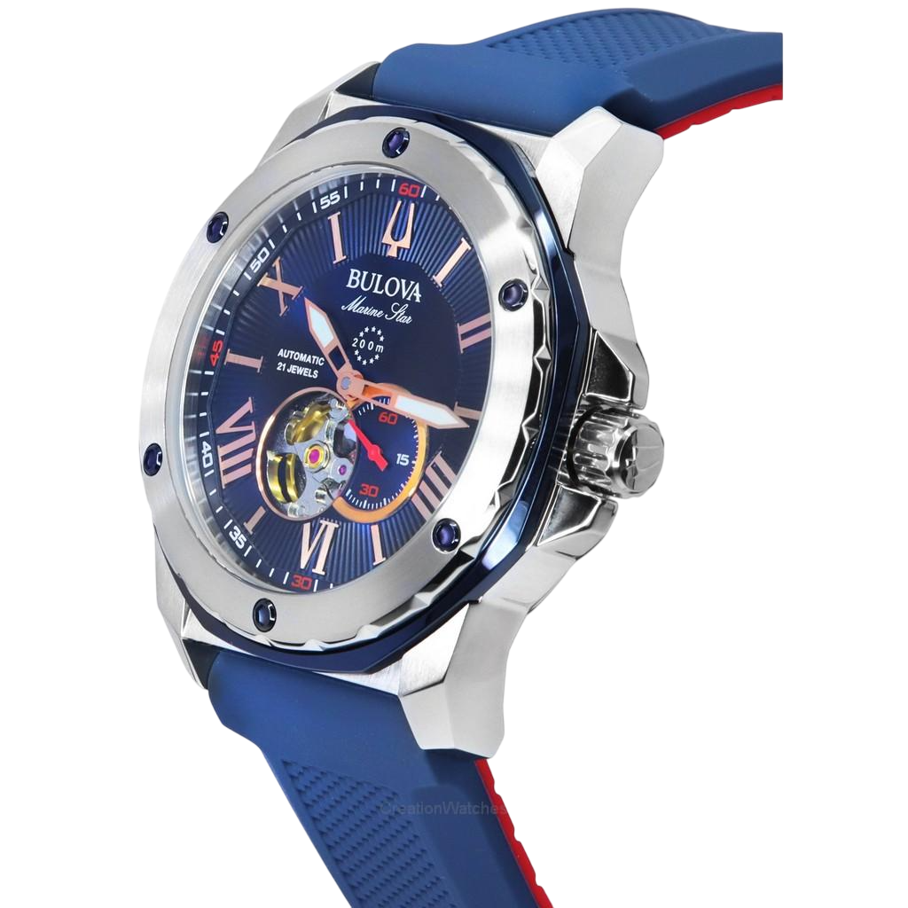 Relógio Bulova Marine Star Automático 98A282 – Azul Open Heart 200M ...