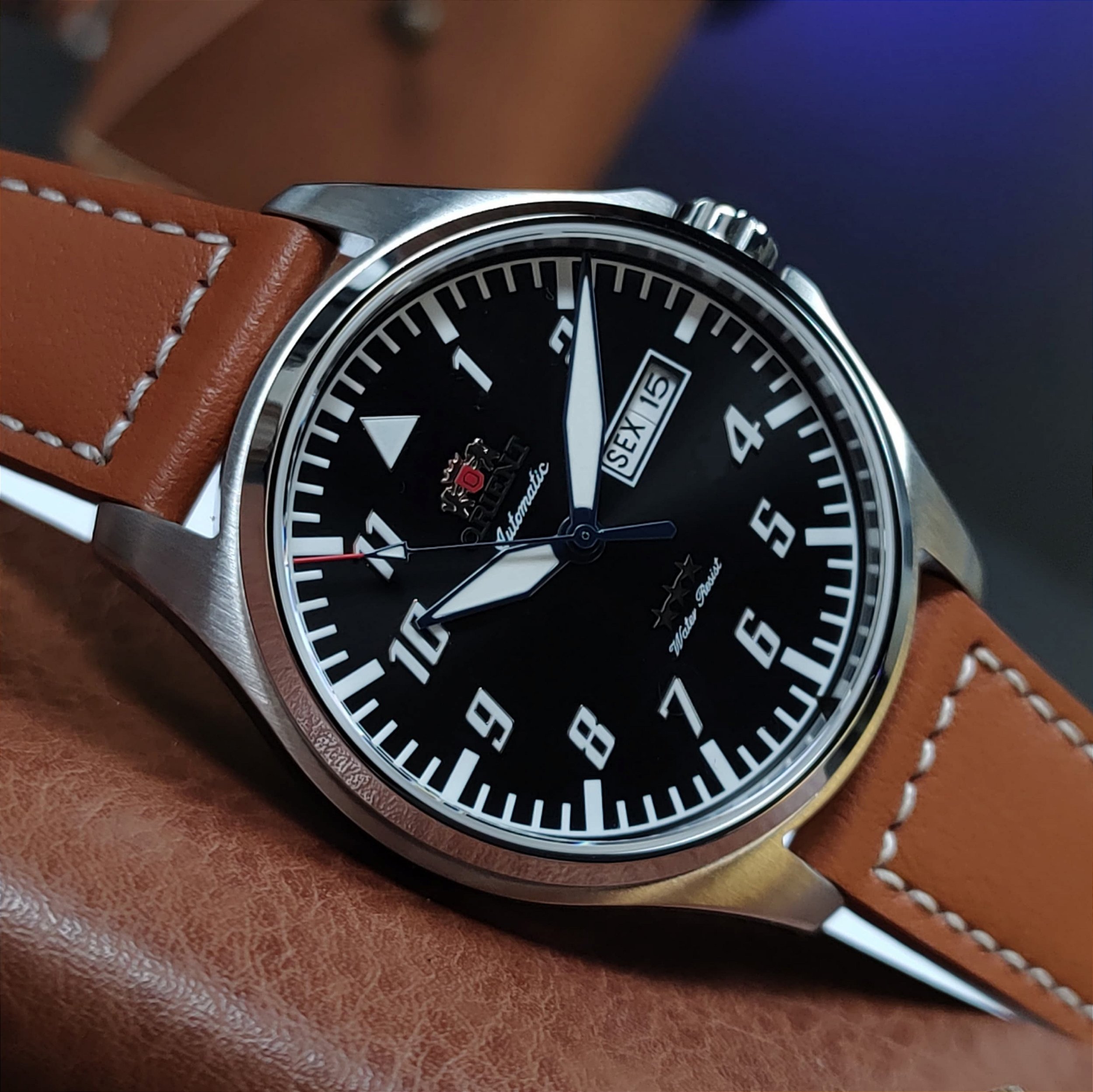 Relógio Orient Air Pilot Preto Couro Marrom YN6SC010 P2MX 42mm ...