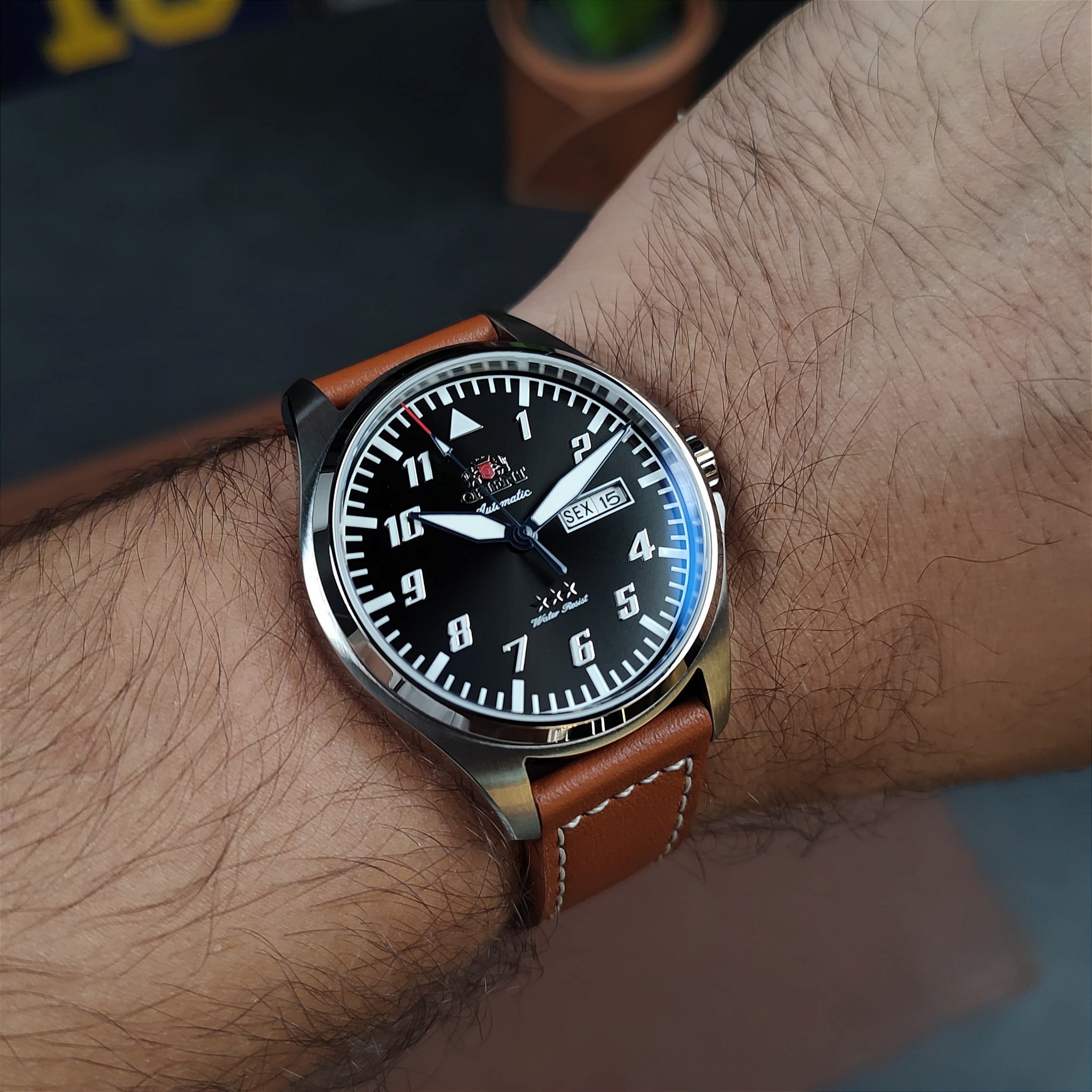 Relógio Orient Air Pilot Preto Couro Marrom YN6SC010 P2MX 42mm ...