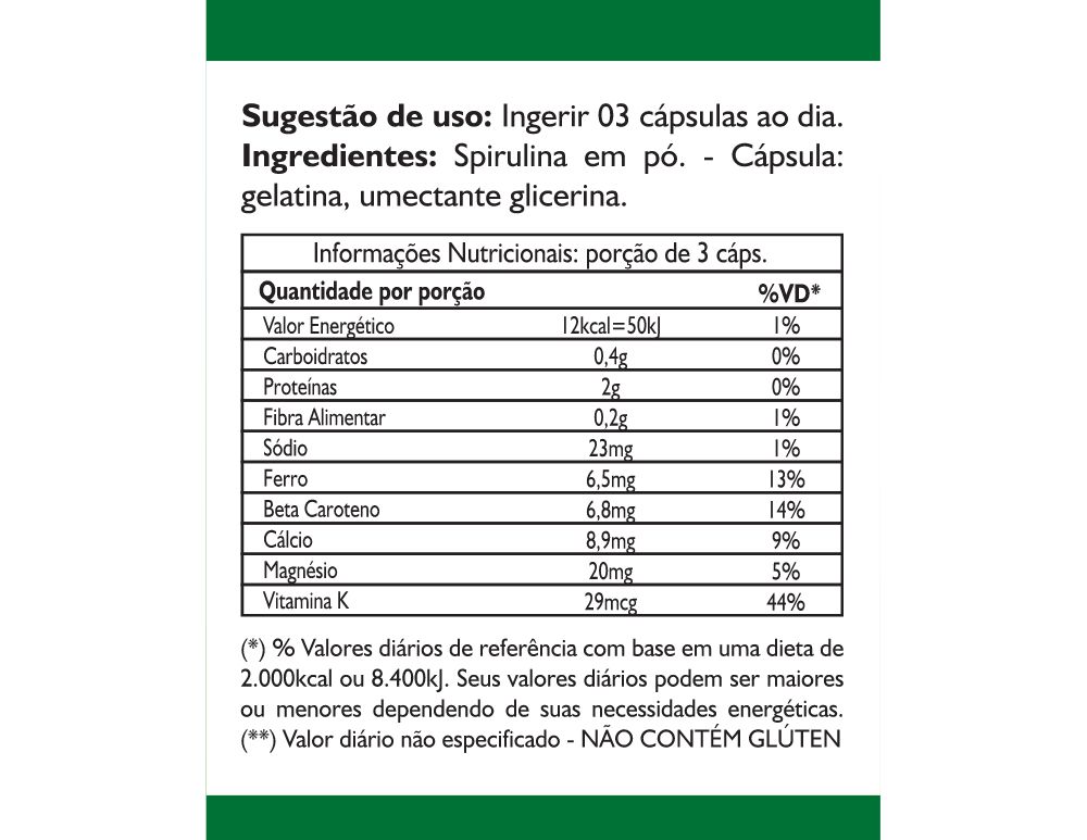 Kit 2 Spirulina 500mg 240 Cápsulas - Status Verde - Status Verde