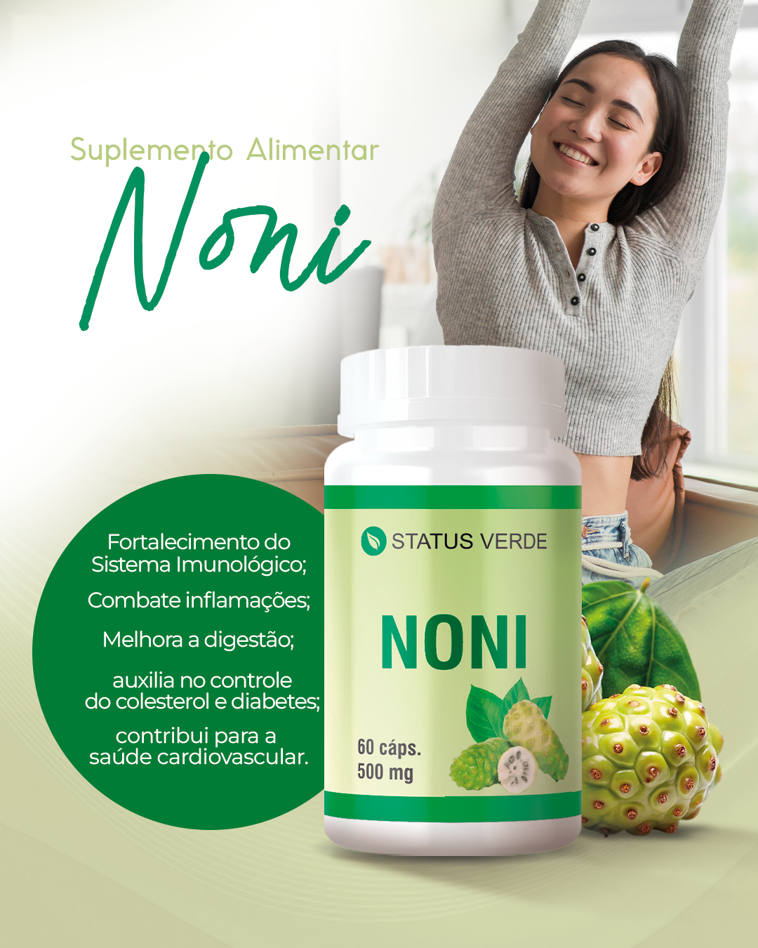 Kit 3 Noni 180 Cápsulas 500 mg Status Verde - Status Verde