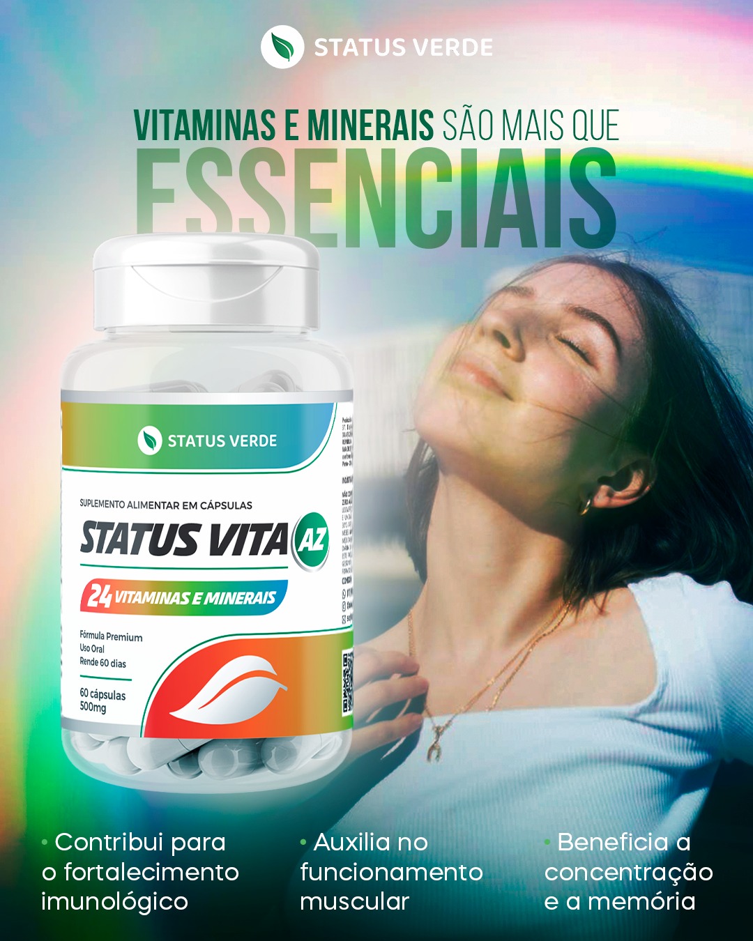 24 Vitaminas Status Vita 60 Cápsulas 500mg Status Verde - Status Verde