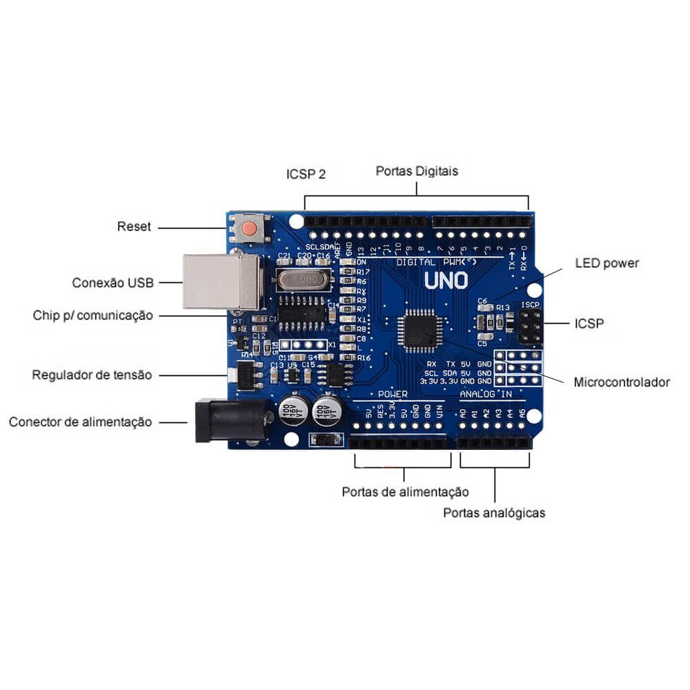 Arduino Uno R3 Smd Atmega328p Com Cabo Usb Bit Maker Arduinos Módulos Sensores 3d E Robótica