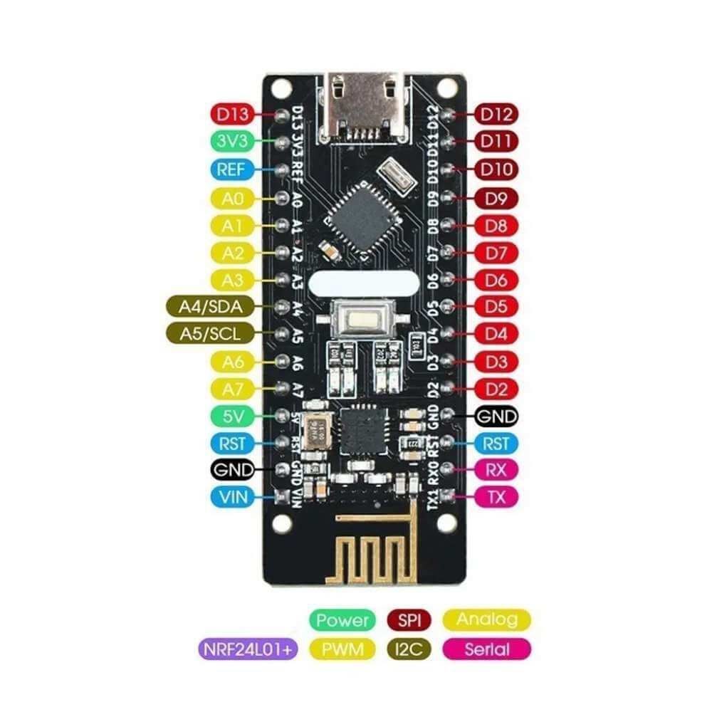 Placa Nano Rf Nrf24l01 Atmega328p Arduino Compatível Usb Tipo C Bit Maker Arduinos Módulos
