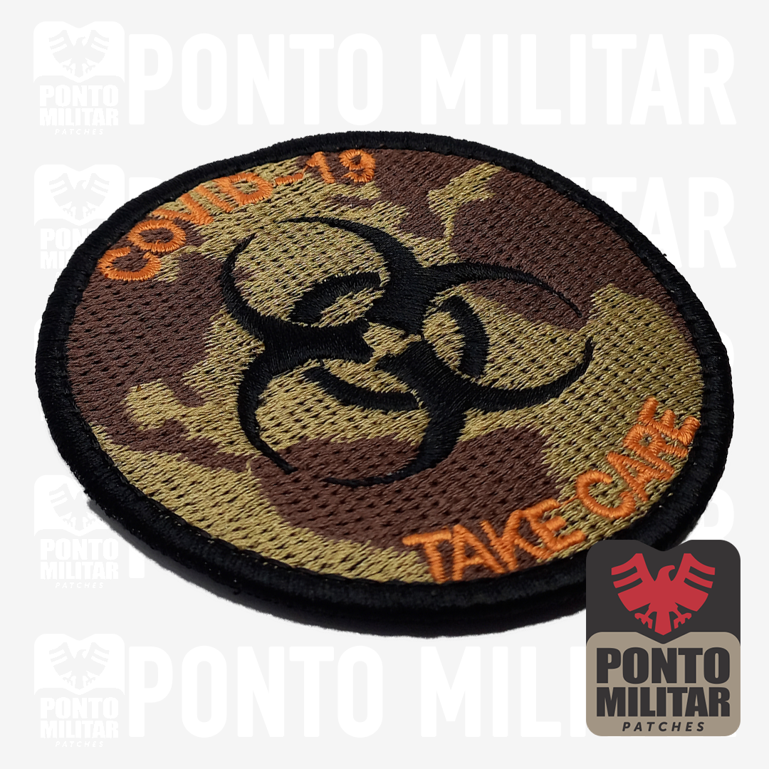 Mundo Covid-19 TAKE CARE Patch Bordado Redondo 8cm - Ponto Militar - Patches Militares ...