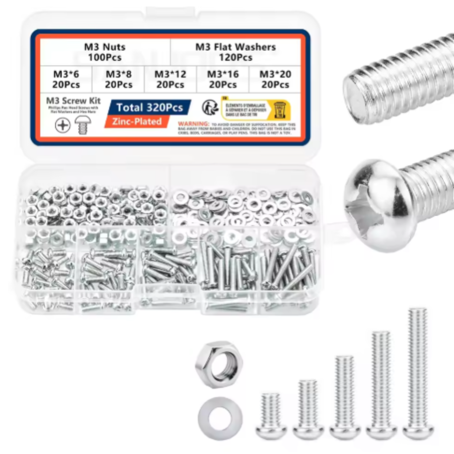 KIT 320 PARAFUSOS PHILIPS ARRUELAS PORCAS AÇO ZINCADO - M3 - Geober ...