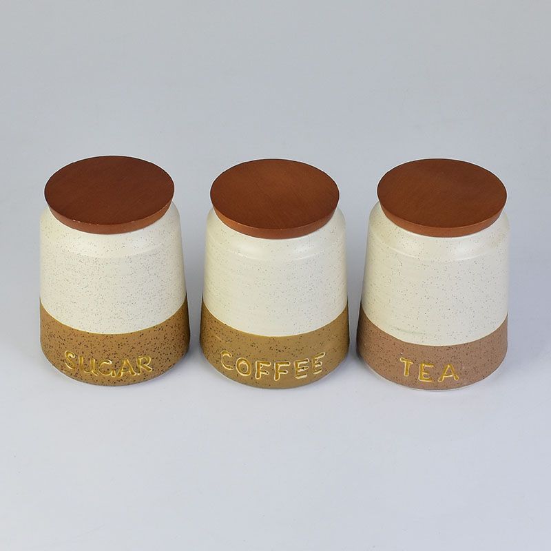 Jg c/3 Potes Sugar, Tea, Coffee Branco e Marrom em Cerâmica - Loja de ...