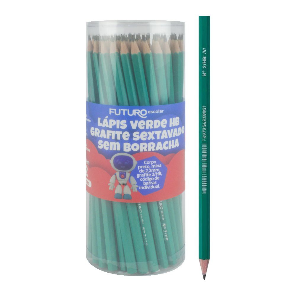 LÁPIS VERDE HB GRAFITE SEXTAVADO SEM BORRACHA C/72 UNIDADES - FUTURO ESCOLAR - Papelaria Zap ...