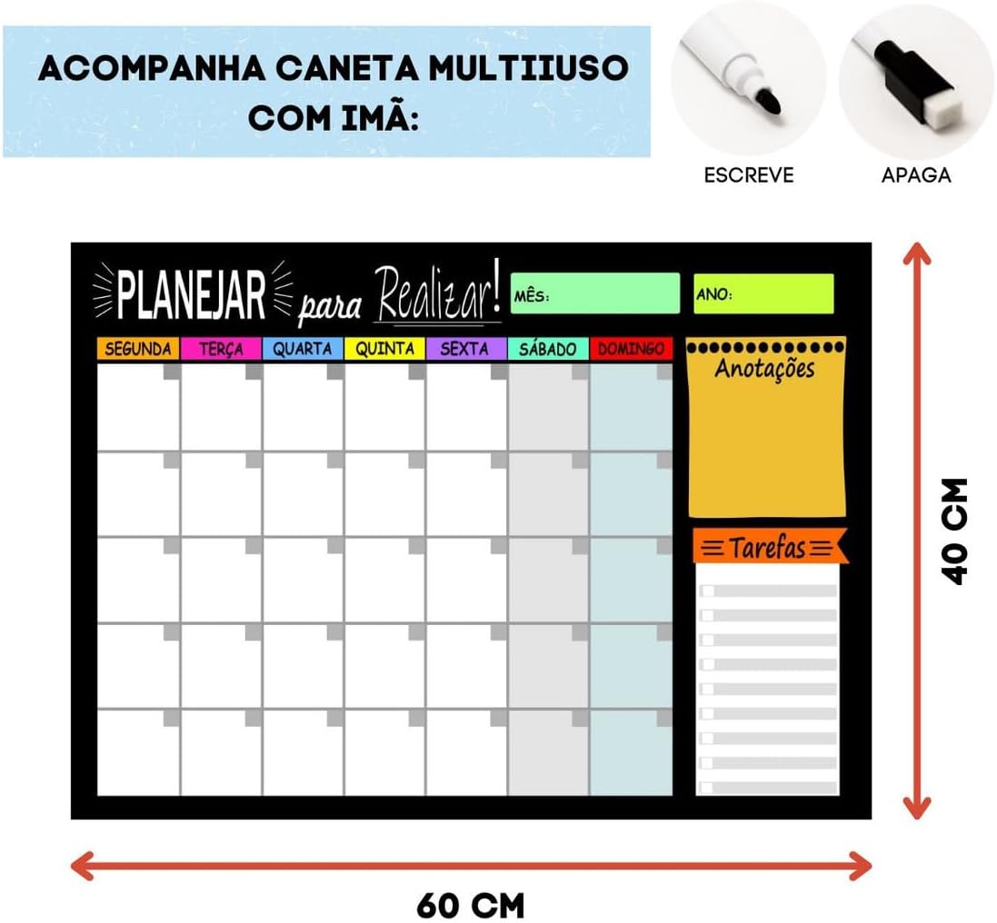 MURAL PLANNER ORGANIZADOR DE TAREFAS 60CMX40CM MENSAL - ITEN ...