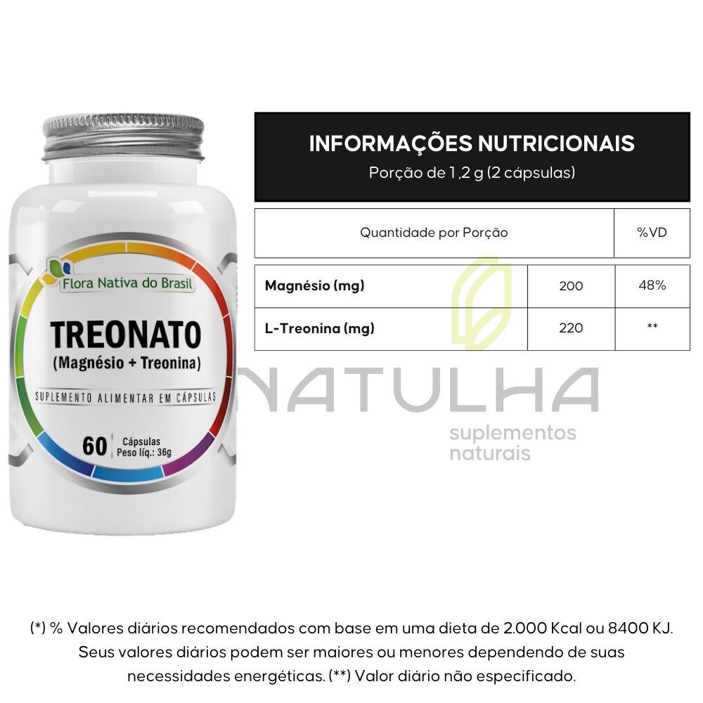 TREONATO ( Magnésio + Treonina) 600mg 60 cápsulas - Flora Nativa - Distribuidora De Suplementos ...