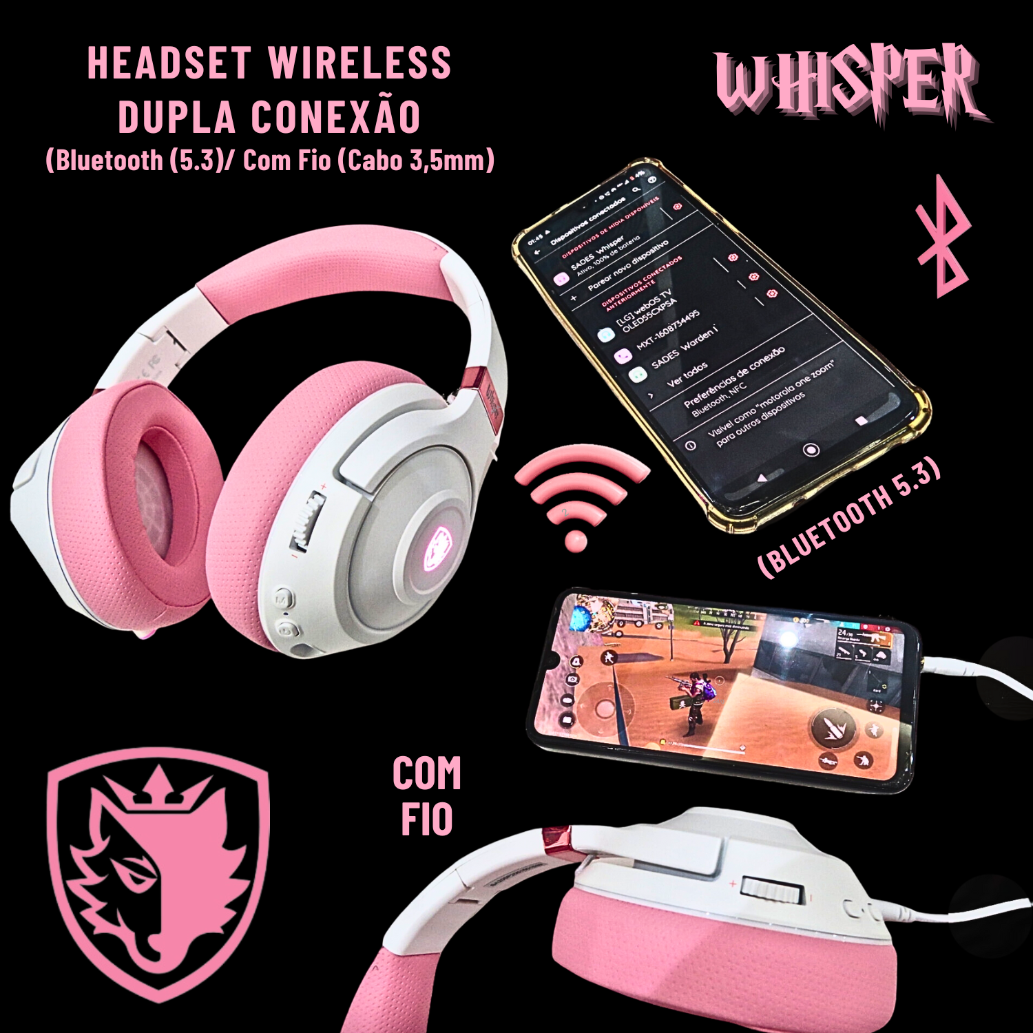 Headset Sades Whisper Wireless Multifuncional Angel Edition Rosa ...