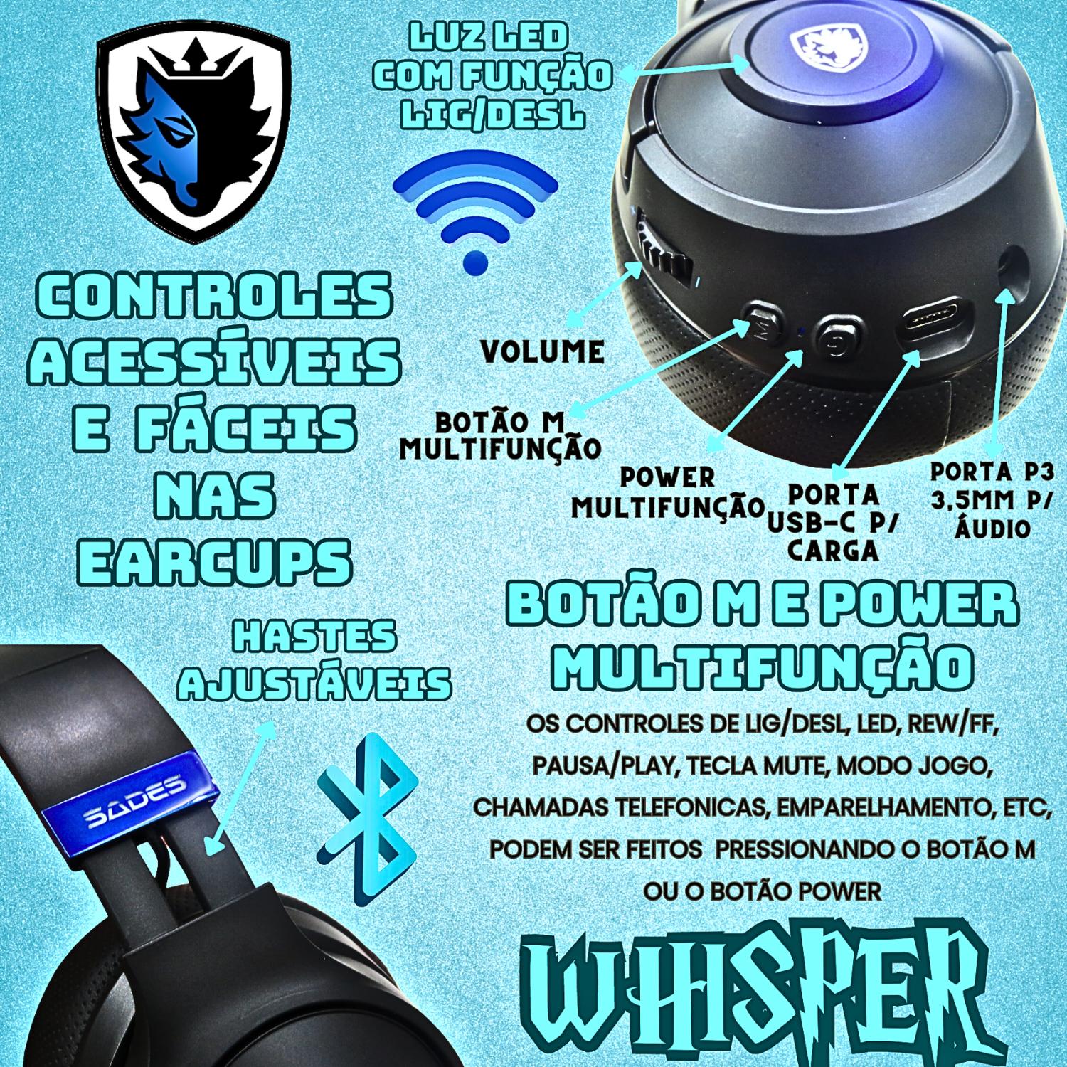 Headset Sades Whisper Wireless Multifuncional - Sades Brasil ...