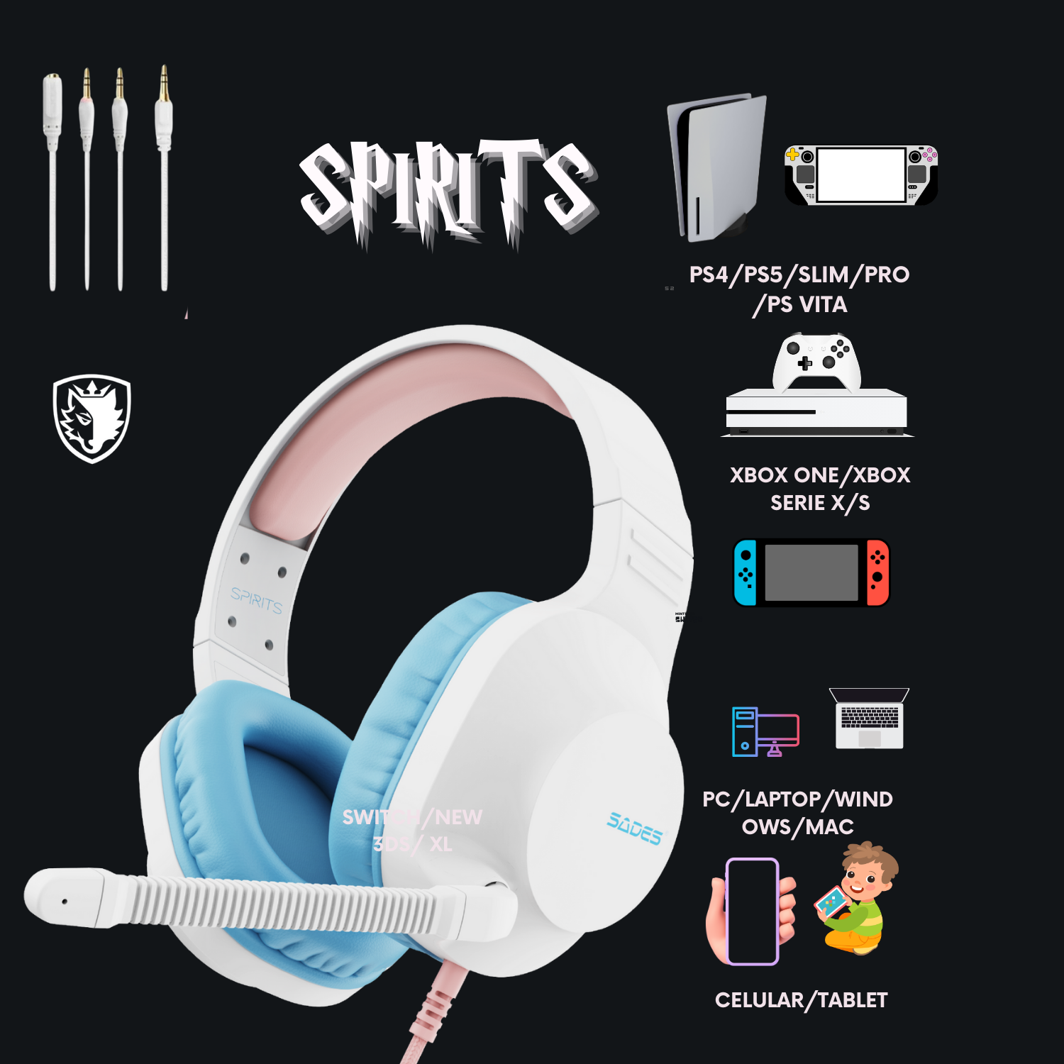 Headset Gamer Sades PS4 PS5 Nintendo Switch Celular Xbox One Pc Spirits ...