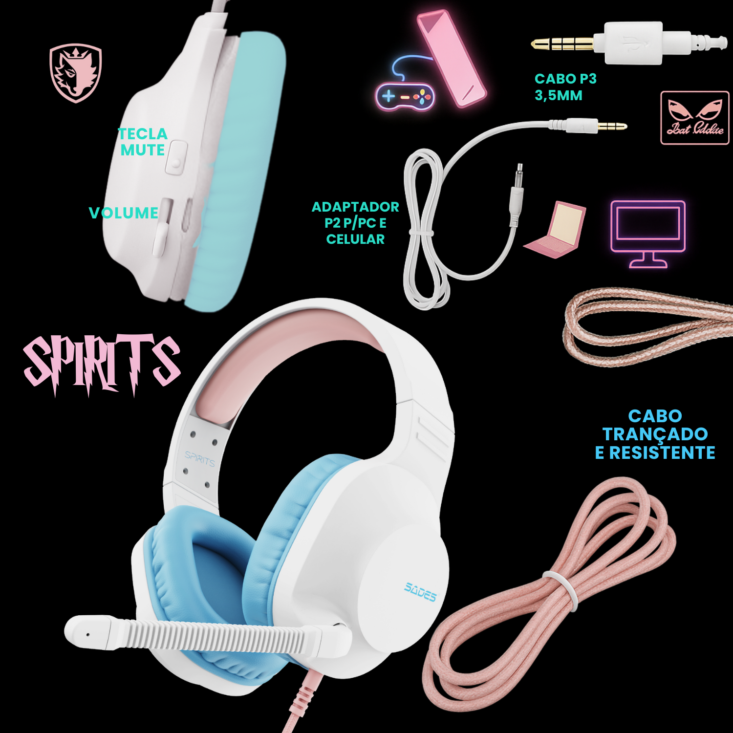 Headset Gamer Sades PS4 PS5 Nintendo Switch Celular Xbox One Pc Spirits ...