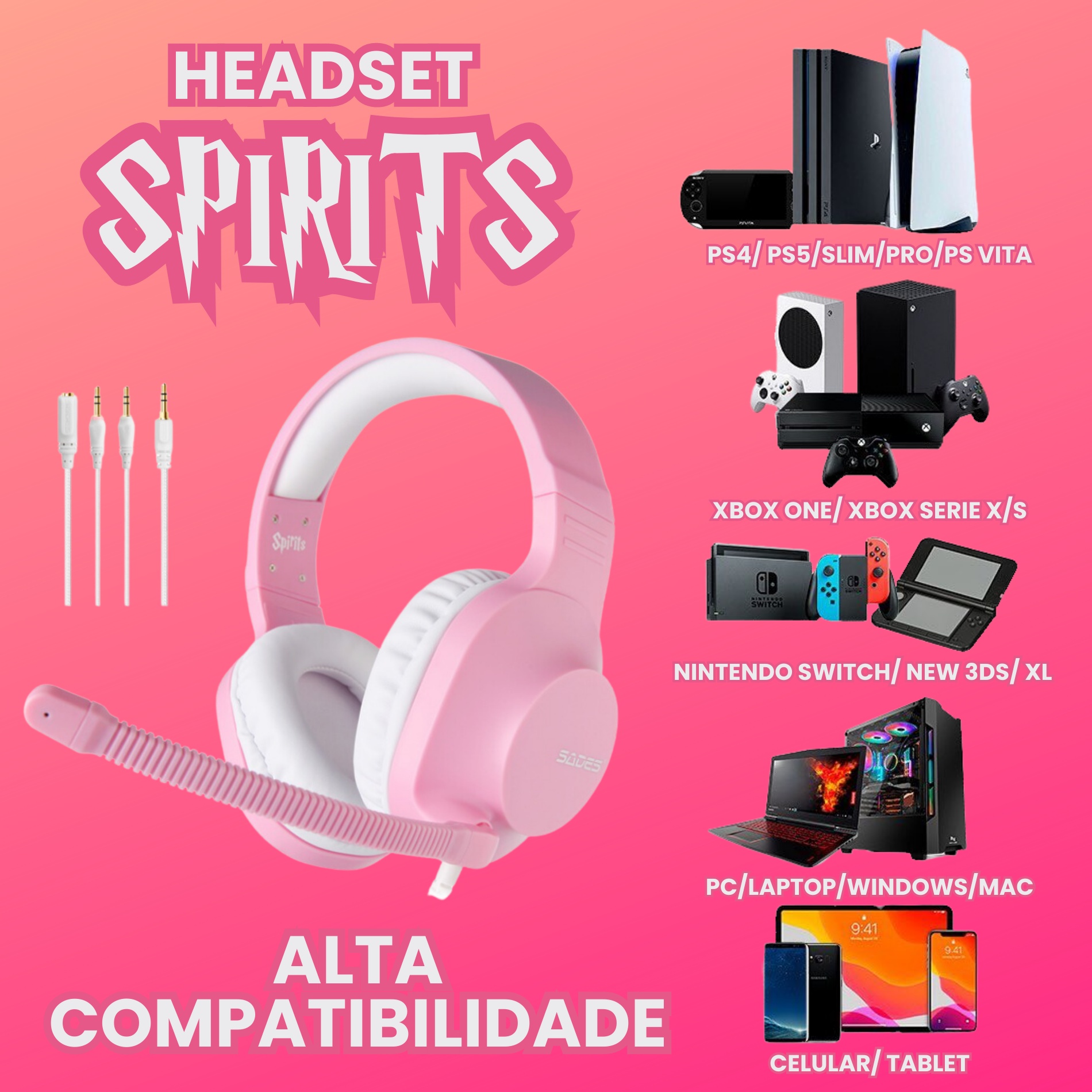 Headset Gamer Sades PS4 PS5 Nintendo Switch Celular Xbox One Pc Spirits ...