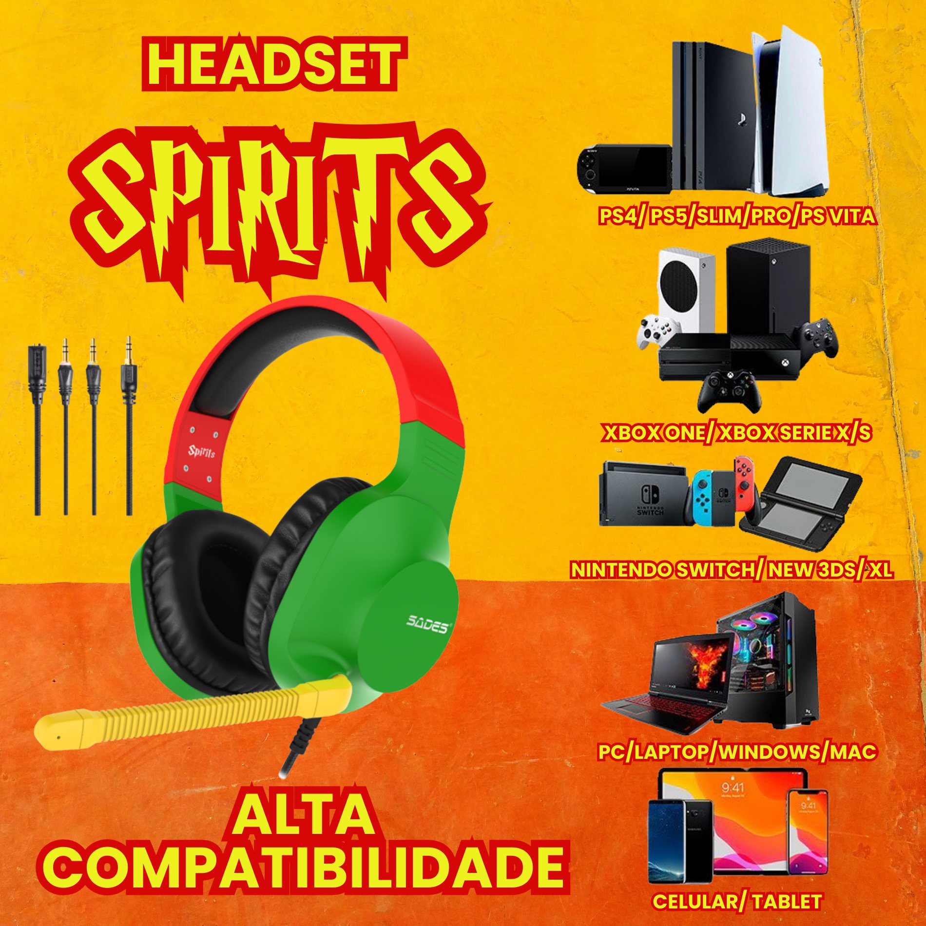 Headset Gamer Sades PS4 PS5 Nintendo Switch Celular Xbox One Pc Spirits ...