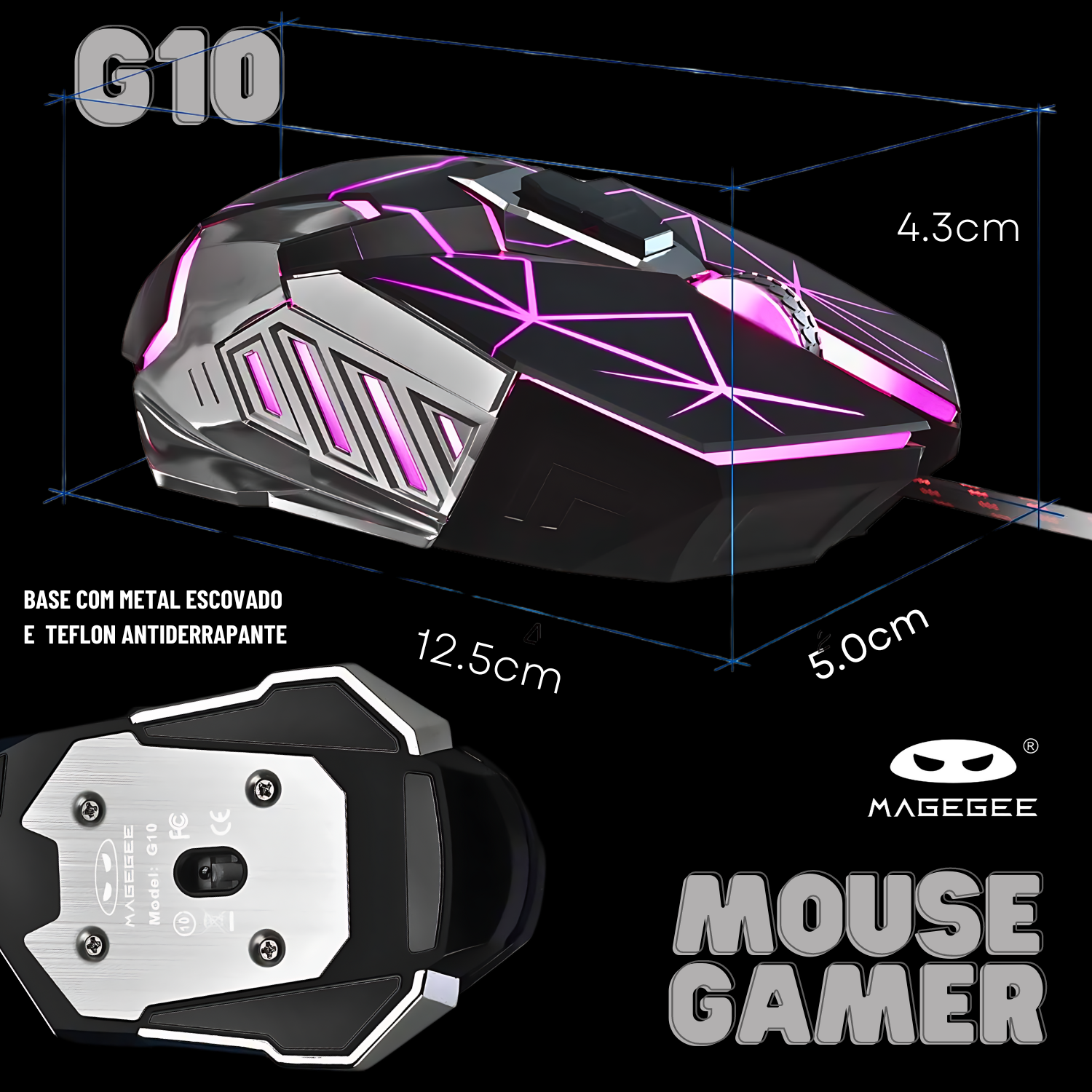 Mouse para jogos MageGee G10, retroiluminado por LED de 7 cores, 6 DPI ...