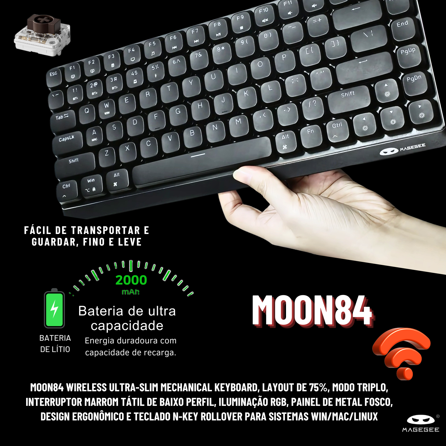 Teclado Mecânico Magegee Moon84 Sem Fio Rgb Baixo Perfil - Sades Brasil - Acessórios Gamer ...