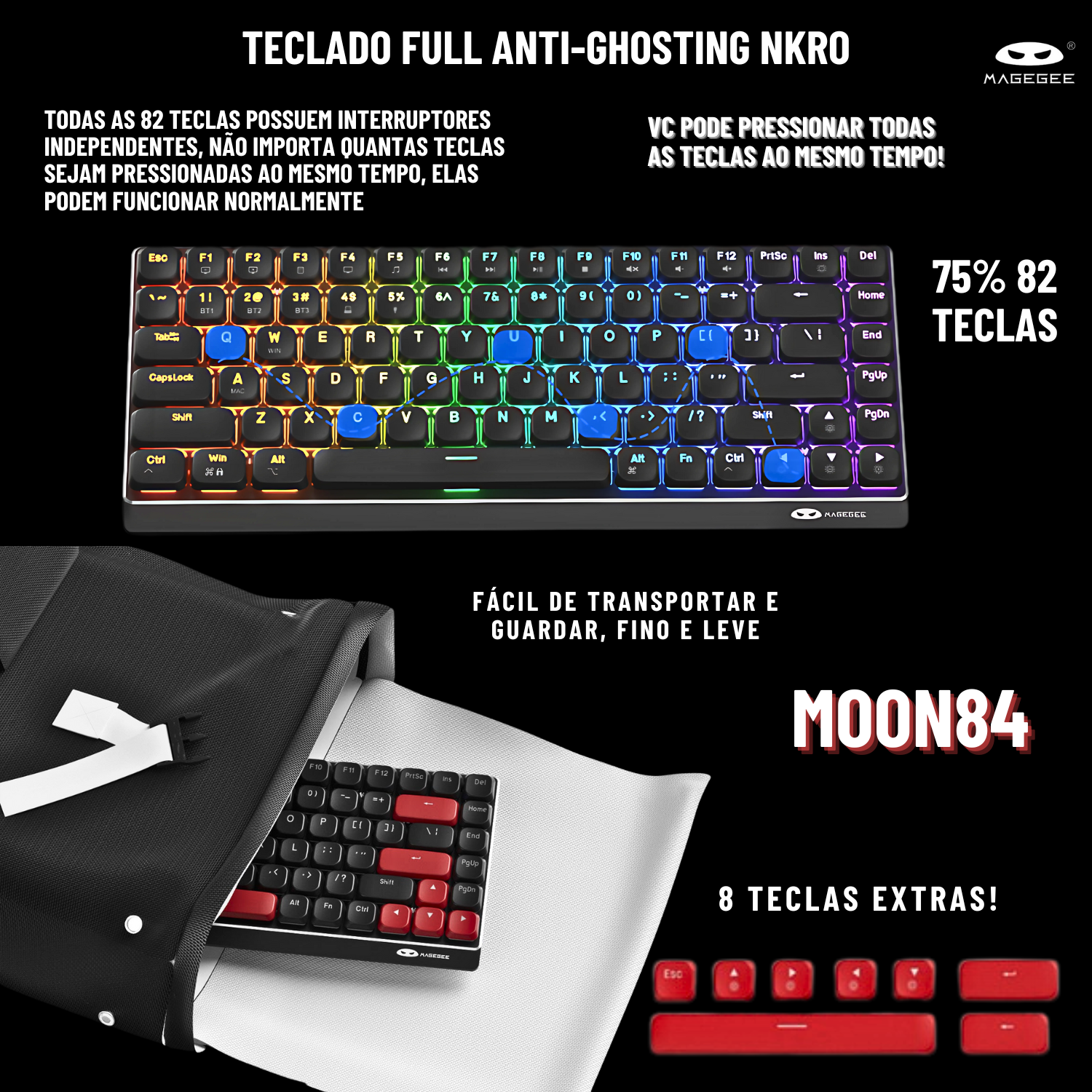 Teclado Mecânico Magegee Moon84 Sem Fio Rgb Baixo Perfil - Sades Brasil - Acessórios Gamer ...