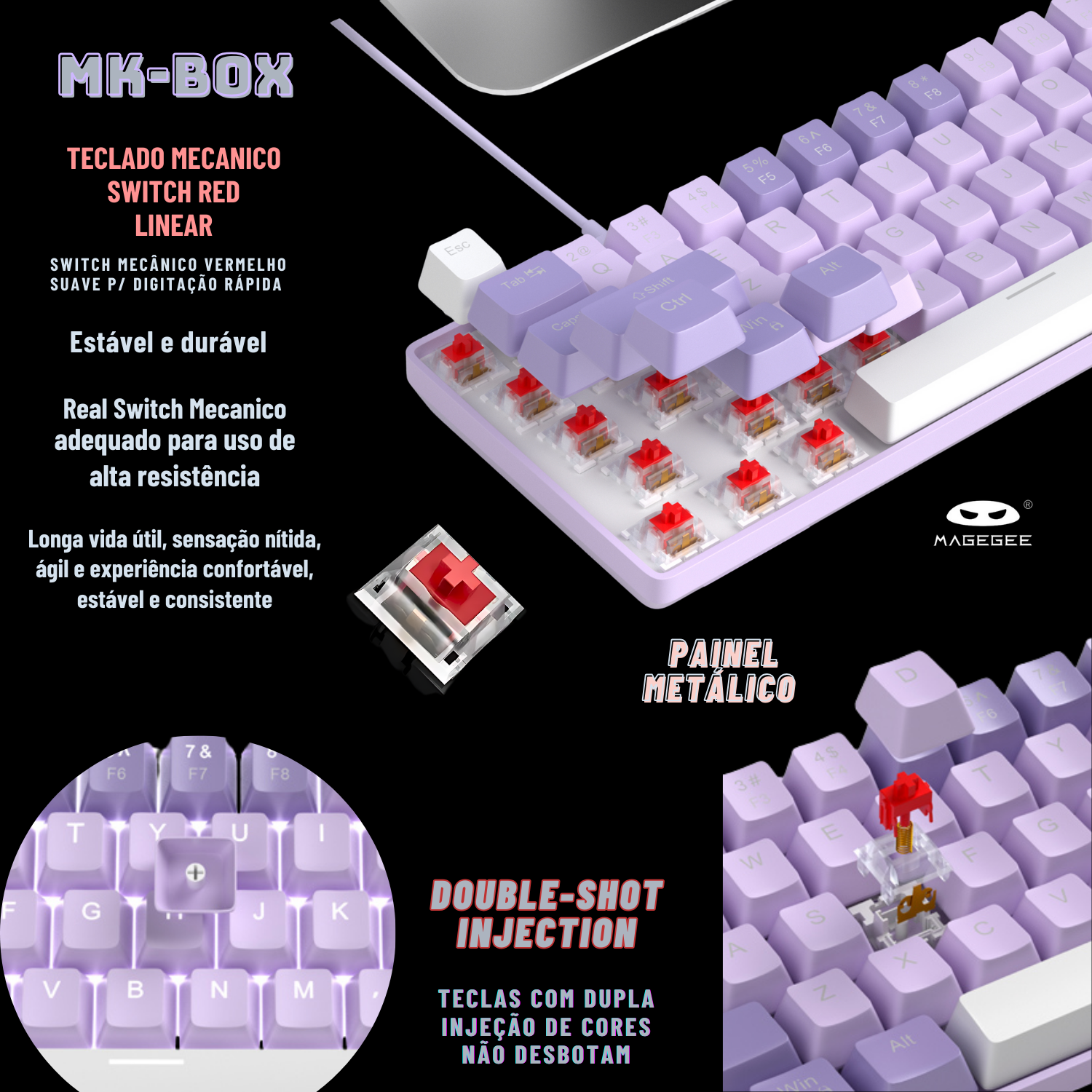MK-BOX Teclado Mecânico Gamer 65% Magegee Cabo USB-C Destacável Retro ...