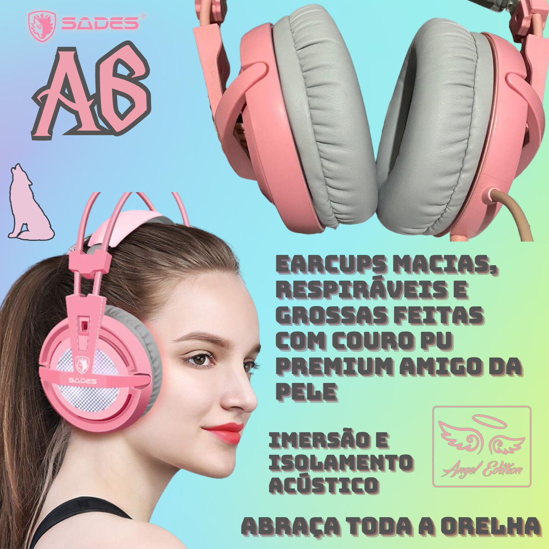 Headset Sades A6 Angel Edition 7.1 USB - Sades Brasil - Acessórios ...