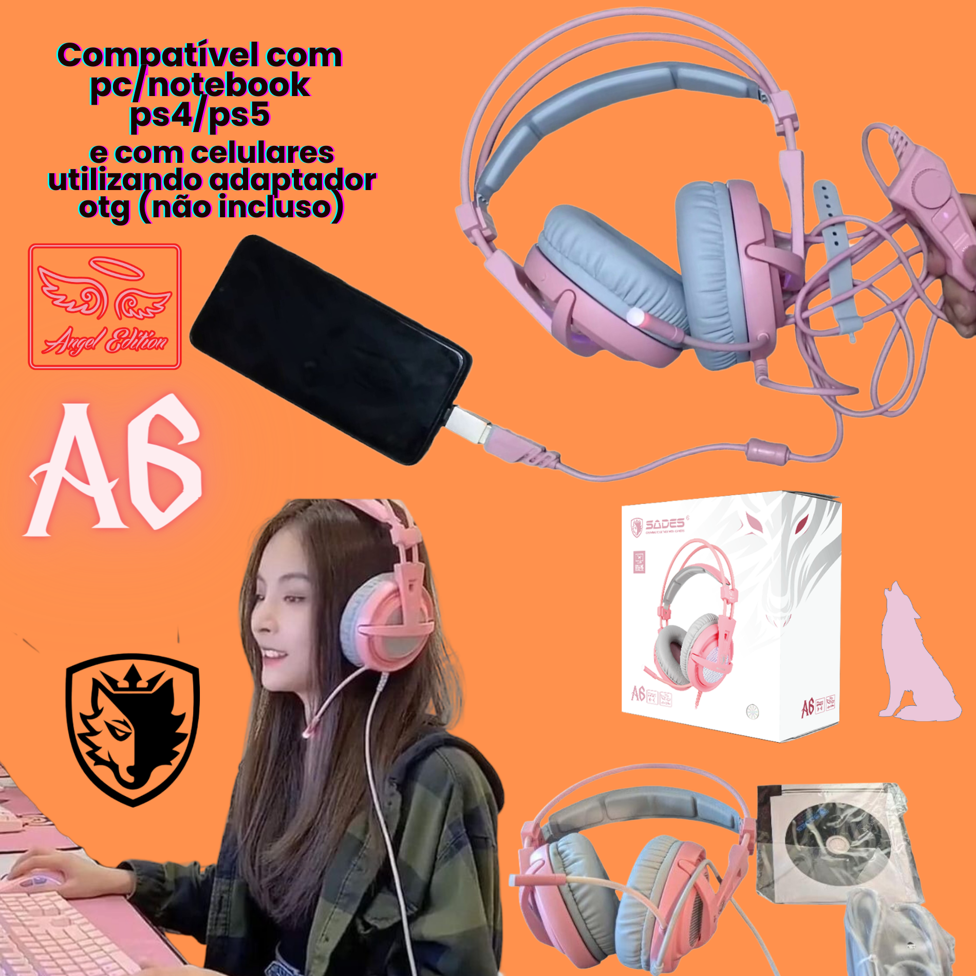 Headset Sades A6 Angel Edition 7.1 USB - Sades Brasil - Acessórios ...