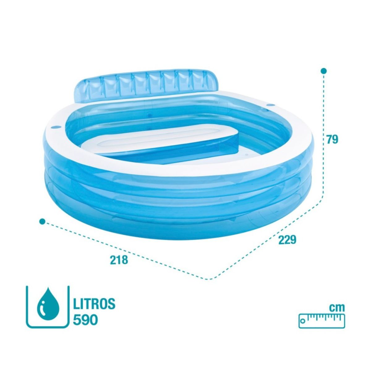 Piscina Inflável Familiar Lounge Pool com Assento 590L Intex 57190 ...