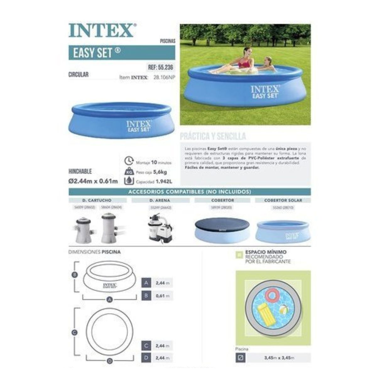 Piscina Easy Set Inflável 1942L (244x61cm) Intex 28106 - | Fluthua Store